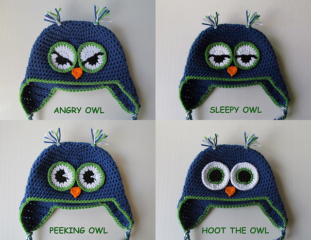 Ravelry: Owl Hat - 4 Emotion Eyes pattern by Kristine Mullen