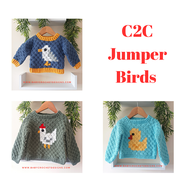 Ravelry: C2C Jumper Birds pattern by Donna Browne