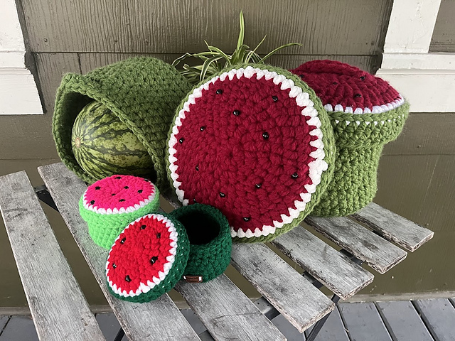 Ravelry: Watermelon Basket (2 sizes) with Lid pattern by Meagan Alley