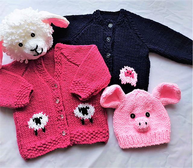 Ravelry: Pig & Sheep Cardigan Hat LH017 pattern by Wendy Morgan