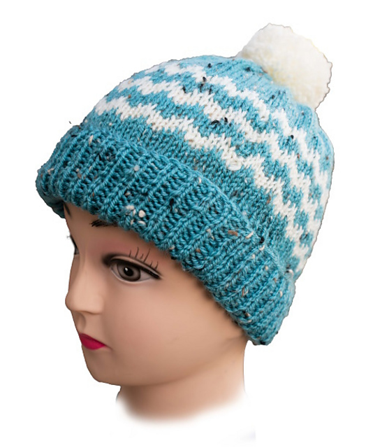 Ravelry: Chevron hat with pompom pattern by Linda Moorhouse