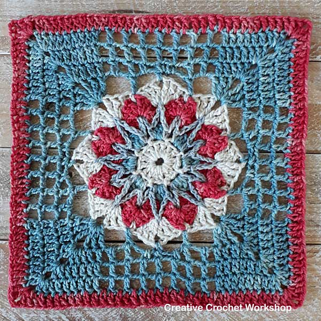 Ravelry: Framed Fillet Fire Flower Square pattern by Joanita Theron