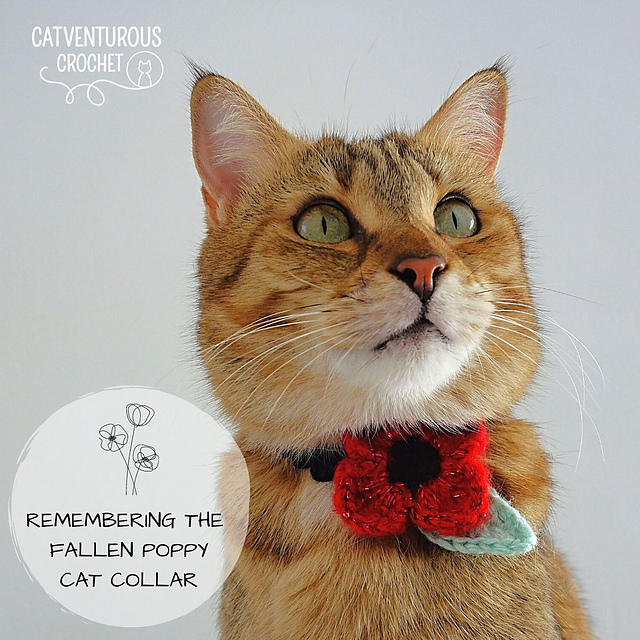 Ravelry: Remembering The Fallen Poppy Cat Collar pattern by Charlotte Aimee