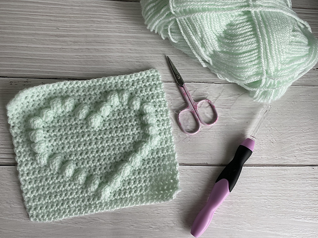 Ravelry: Heart Puff Stitch Patch pattern by Abigail Sui