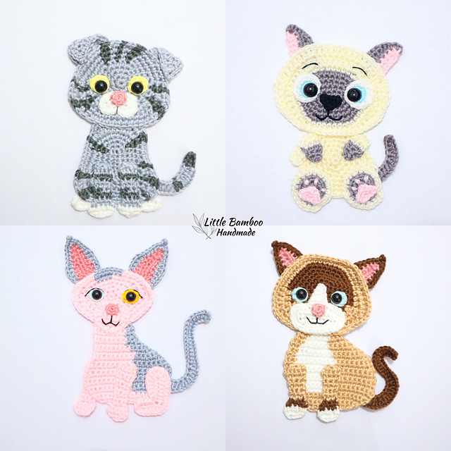 Ravelry: Cats Applique Set A pattern by Little Bamboo Handmade