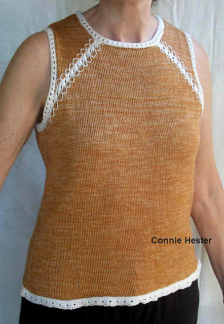 Ravelry: Sleeveless Top with Intarsia Lace Inserts pattern by Connie Hester