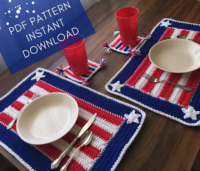 Ravelry: Patriotic Placemats & Coaster Set pattern by Amber Johnson