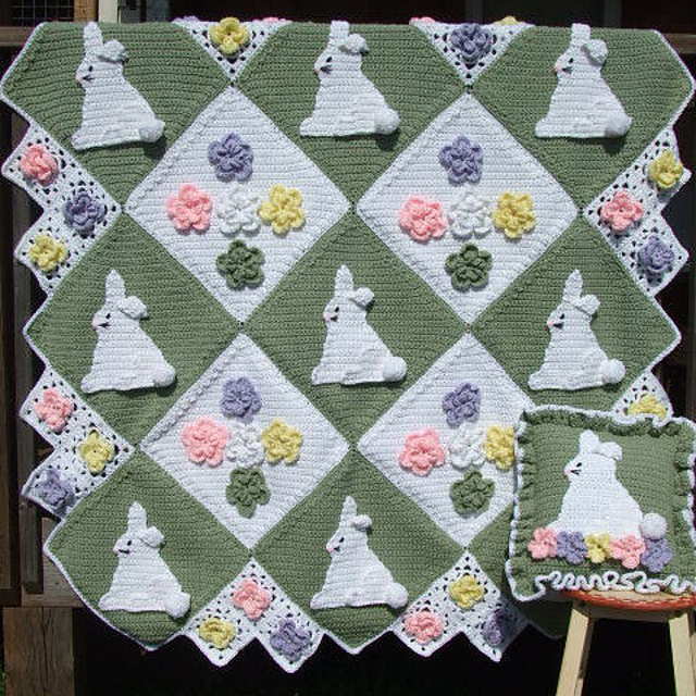 Ravelry: CV050 Easter Bunny Afghan and Pillow pattern by Donna Harelik