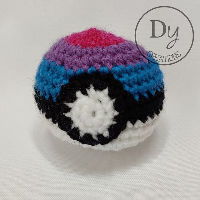 Ravelry: Bi (3-stripe) Pride Flag Pokeball pattern by Emma Briney