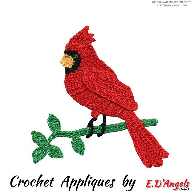 Ravelry: Cardinal in Branch Applique pattern by Elaine D'Angels