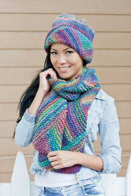 Ravelry: Merlin Short Row Wedges Scarf & Hat pattern by Helen Firing