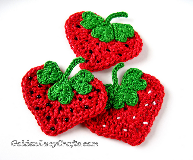 Ravelry: Heart Strawberry Applique pattern by GoldenLucyCrafts