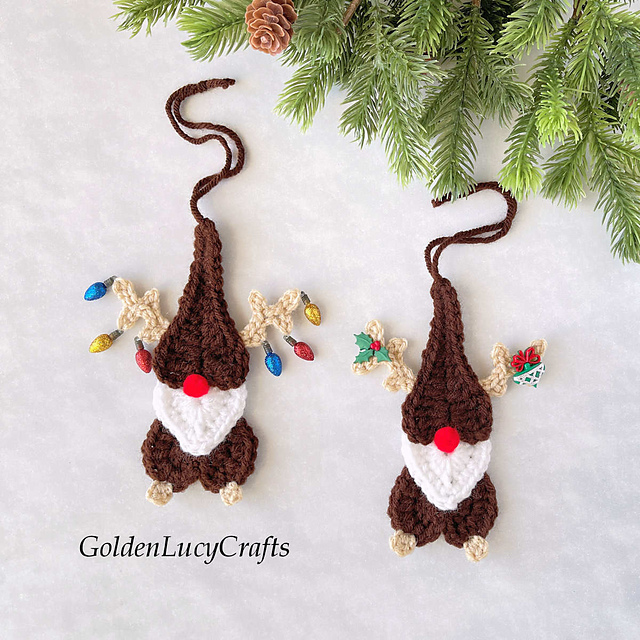 Ravelry: Reindeer Gnome Christmas Ornament pattern by GoldenLucyCrafts