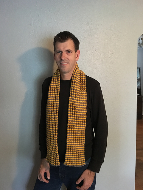 Ravelry: GreatScottKnits' The Husband Gold and Gray Seeded Rib Scarf