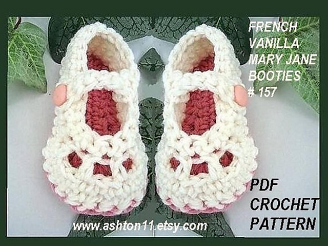 Ravelry: # 157, FRENCH VANILLA MARY JANE BOOTIES pattern by Ashton E Leven