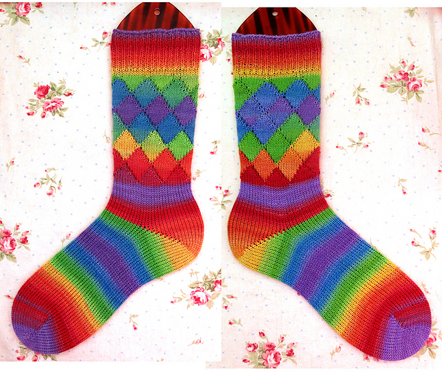 Ravelry: Stripey Harlequin CSM Socks pattern by Heidi Bears