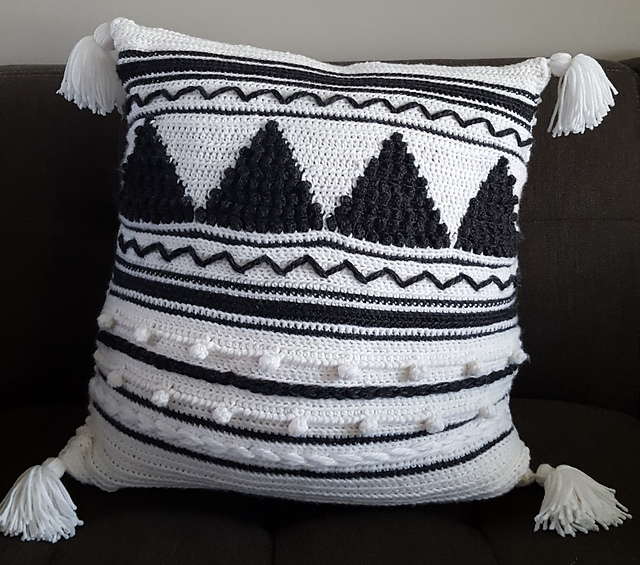 Ravelry: Charcoal and White Boho Pillow pattern by Heidi Banford