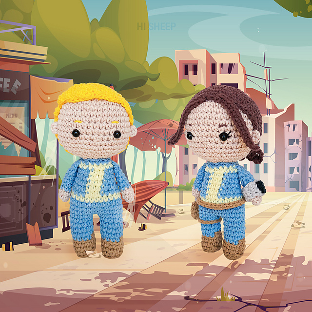 Ravelry: Fallout Vault Boy & Lucy MacLean pattern by Milagros Sierra