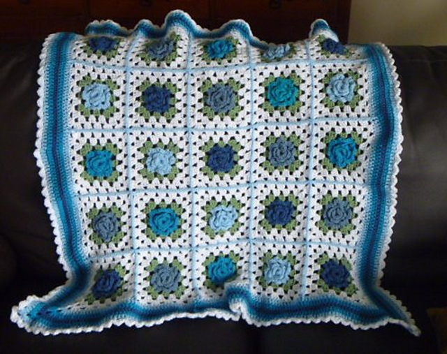 Ravelry: HookedOnRainbows' Blue Rose Knee Rug