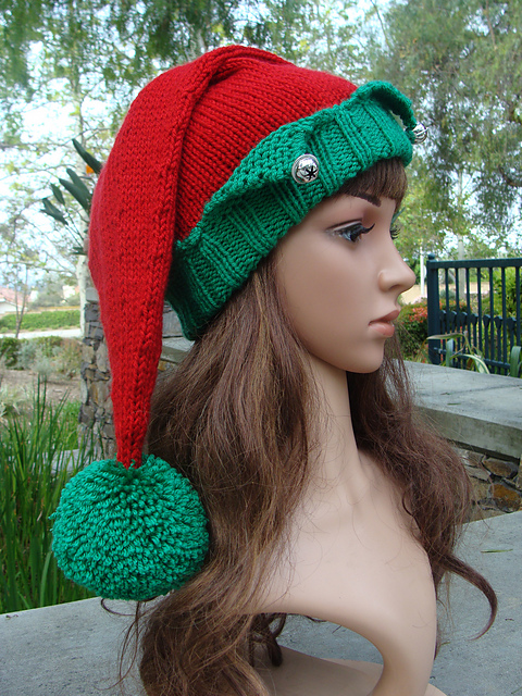 Ravelry: Elf knit hat with Pom-pom pattern by Mary Legere