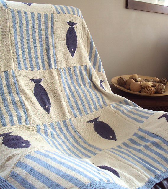 Ravelry: Fish and Stripes Throw pattern by Sian Brown Knitwear Design