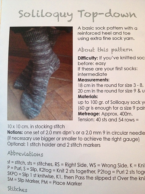 Ravelry: Soliloquy Top-Down Sock pattern by Linda de Ruiter