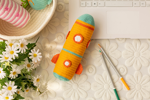 Ravelry: Pencil Case – Orange Rocket pattern by Kaia Han