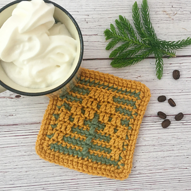 Ravelry: Mosaic Crochet Pine Tree Coaster pattern by Kai Lea