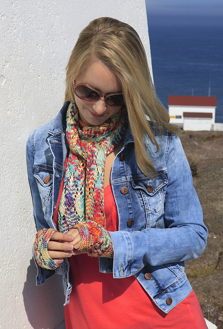 Ravelry: Falling Leaves Scarf and Fingerless Gloves pattern by Betty Nolan