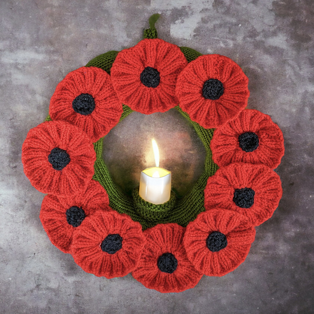 Ravelry: Remembrance Poppy Wreath 22 cms pattern by Rebecca Roberts