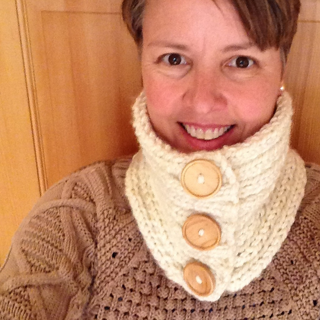 Ravelry: 2x2 Twisted Rib Button Cowl pattern by LadyshipDesigns