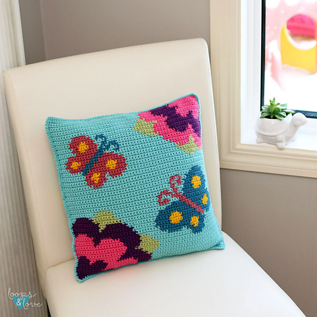 Ravelry: Spring Butterfly Pillow pattern by Loops and Love Crochet