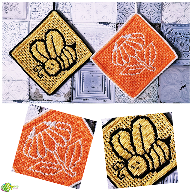 Ravelry: Mosaic Bee & Daisy Potholders pattern by Lynne Adriaanse