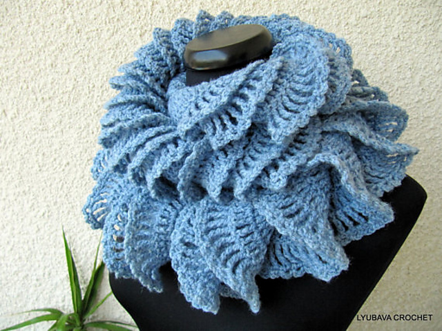 Ravelry: LyubavaCrochet's Ruffle Crochet Scarf Blue - Gray