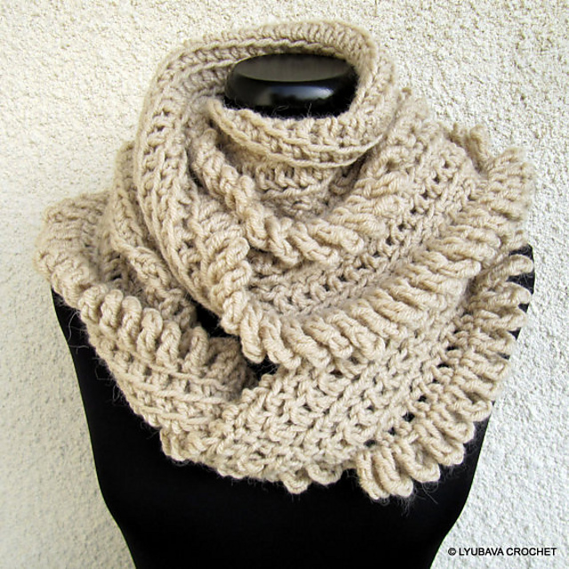 Ravelry: LyubavaCrochet's Crochet Circle Infinity Beige Scarf Unique Design