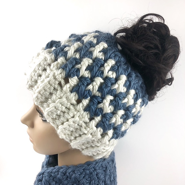 Ravelry: Kaydence Messy Bun Hat pattern by Pam Grice