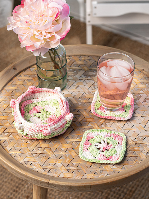 Ravelry: Ring of Roses Coasters & Basket pattern by Laurie Sand