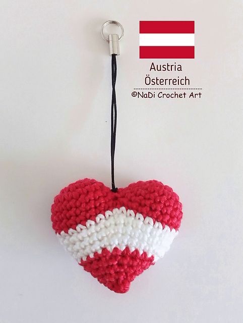 Ravelry: Austria flag 3-D heart. keychain pattern by Nadi Steiner