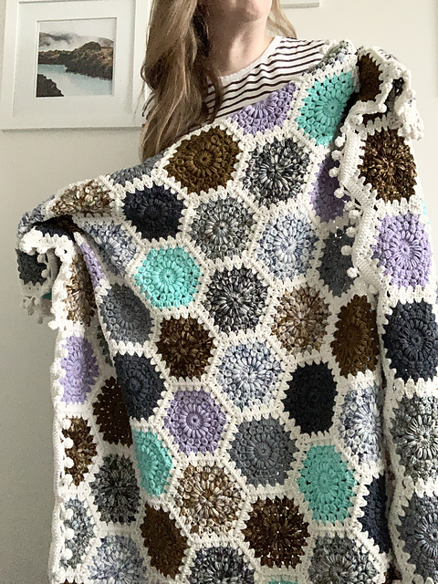 Ravelry: Arctic Studies Hygge Burst Hexie Blanket pattern by Mallory Krall