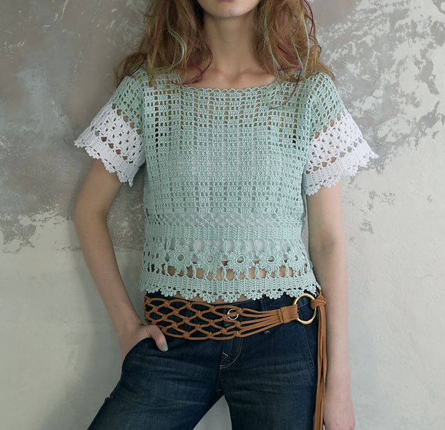 Ravelry: Mint Green and White Pullover pattern by Shinko Ota (大田 真子)