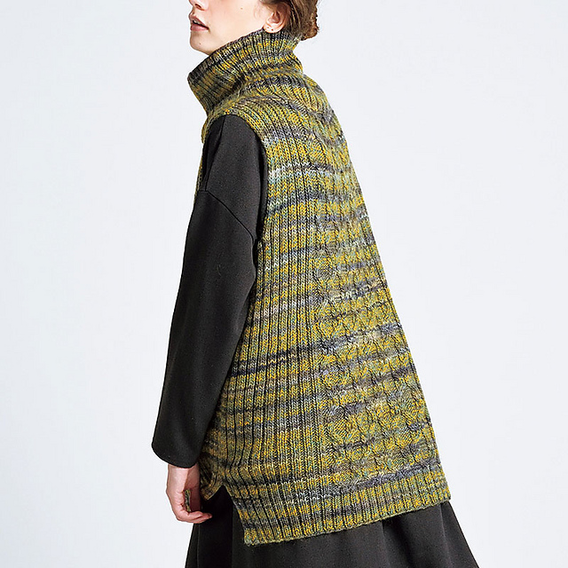 Ravelry: p.51-5 Cabled turtle neck vest pattern by Mariko Oka (岡まり子)