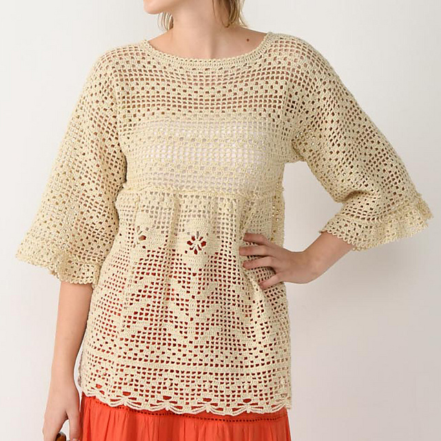 Ravelry: p.13 Filet Flower Tunic pattern by Shinko Ota (大田 真子)