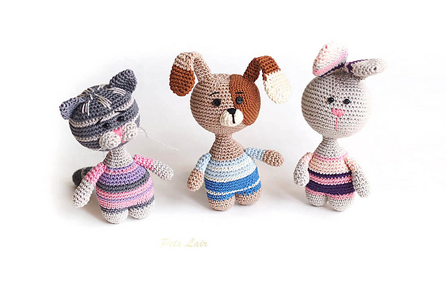 Ravelry: Cat, dog, bunny, Animal set pattern by PetsLair