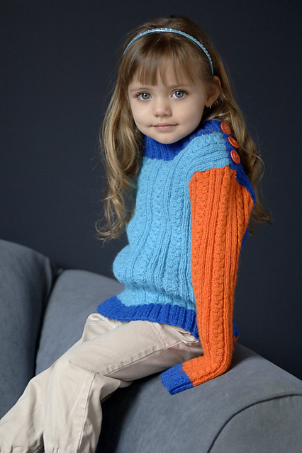 Ravelry: Child’s Colorblock Cabled Pullover pattern by Plymouth Yarn ...
