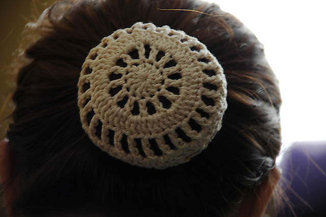 Ravelry: Lace and Stripes Hair Bun Cover pattern by Darah Martin