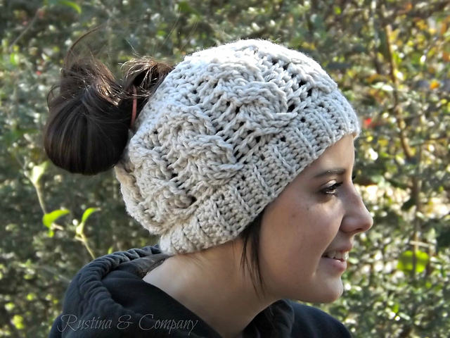 Ravelry: Cabled Messy Bun Beanie pattern by Rusti Jackson