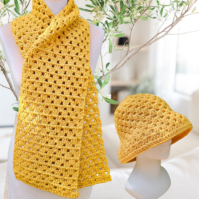 Ravelry: Granny Stitch Bucket Hat & Scarf Set pattern by Christa Lynn