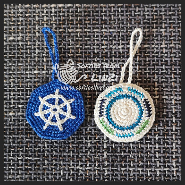 Ravelry: Kubernetes and Tanzu keychain pattern by Huizhi Lin