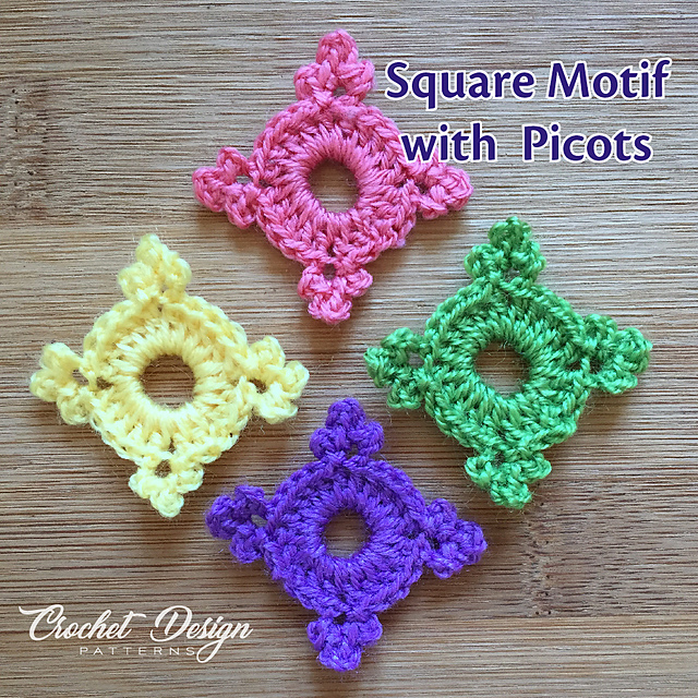 Ravelry: Square Motif with Triple Picots pattern by Sue Smith