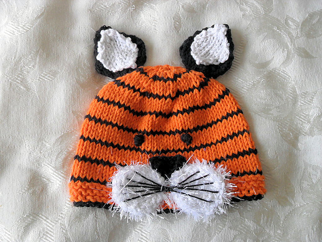 Ravelry: Knitted Tiger Baby Hat-Animal hat pattern by Susan Gardner